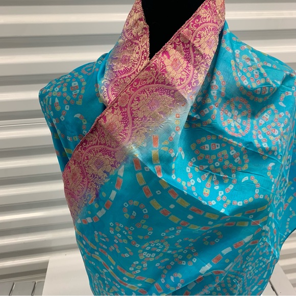 SherriStyles | Accessories | Bandhani Silk Scarf W Golden Weaved Border ...